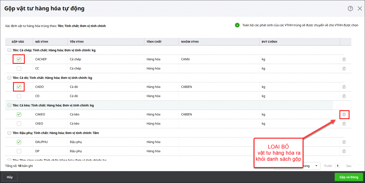 Gộp vật tư hàng hóa – AMIS Kế toán